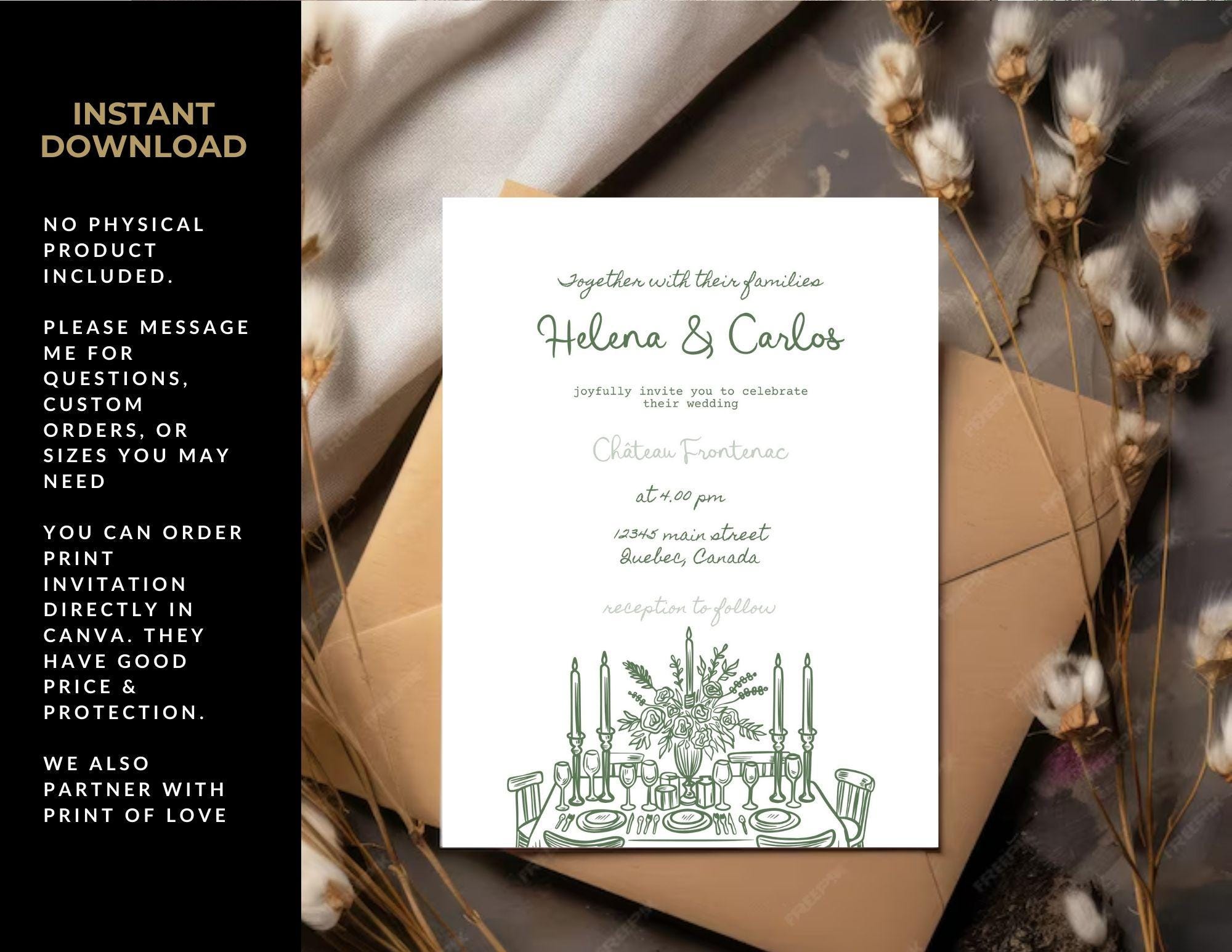 Handwritten Whimsical Wedding Invitation Template, Hand Drawn Wedding ...