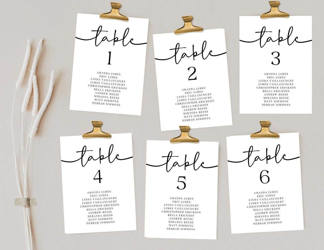 Seating Chart Template 5x7, Table Seating Chart Printable 4x6, Elegant ...