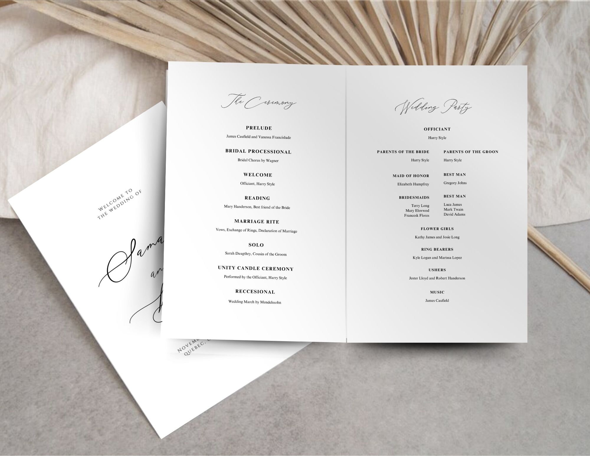 Calligraphy Wedding Program Template, Modern Wedding Program Printable ...