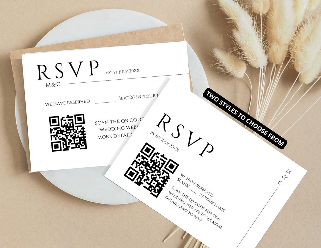 Rsvp QR Code Card, Minimalist Wedding Online Reply Card, Modern Wedding ...