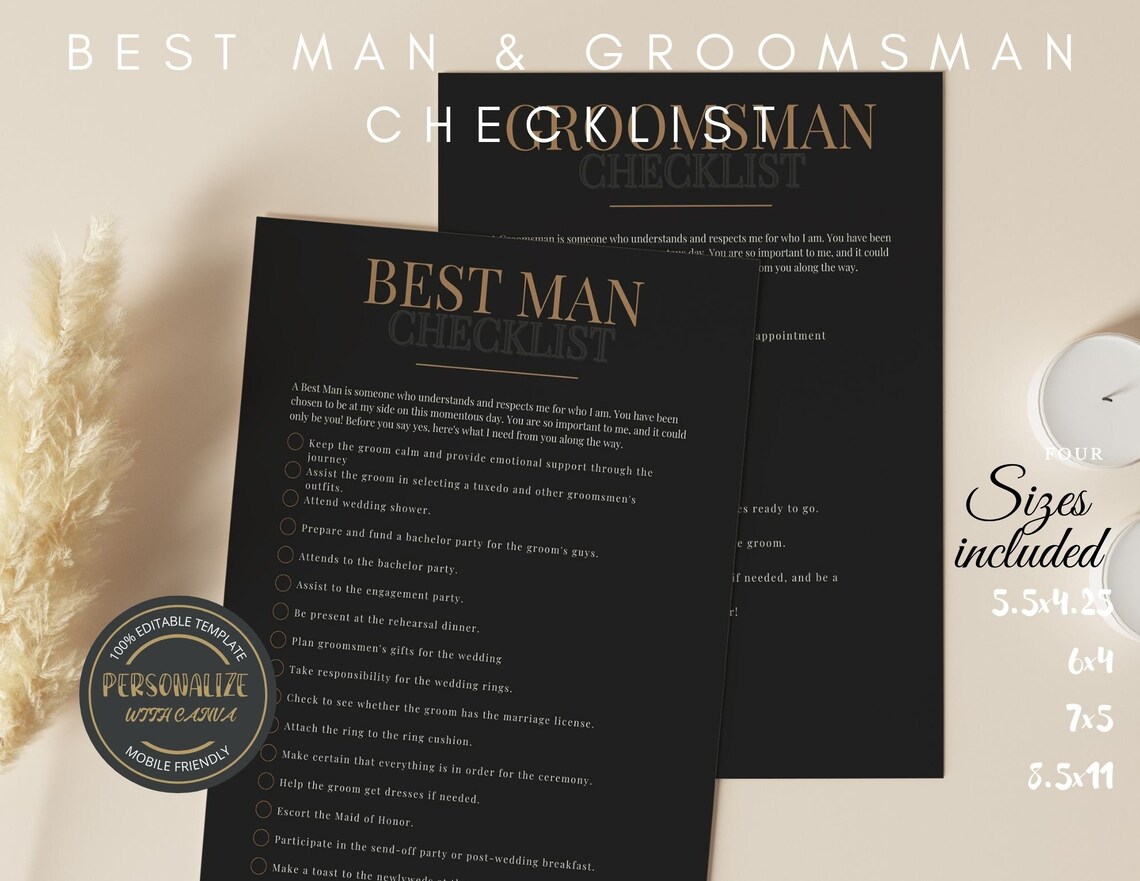 Groomsman Duties Checklist Best Man Responsabilities - Etsy