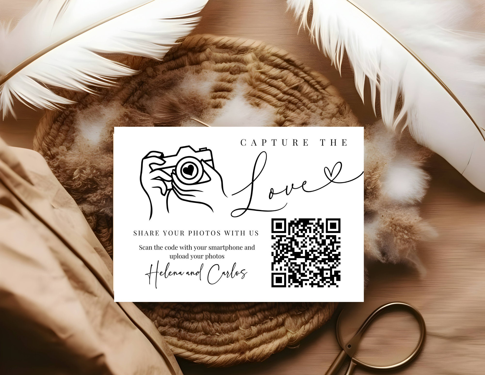 Minimalist Wedding Photo Sharing Card - Editable QR Code, Capture the ...
