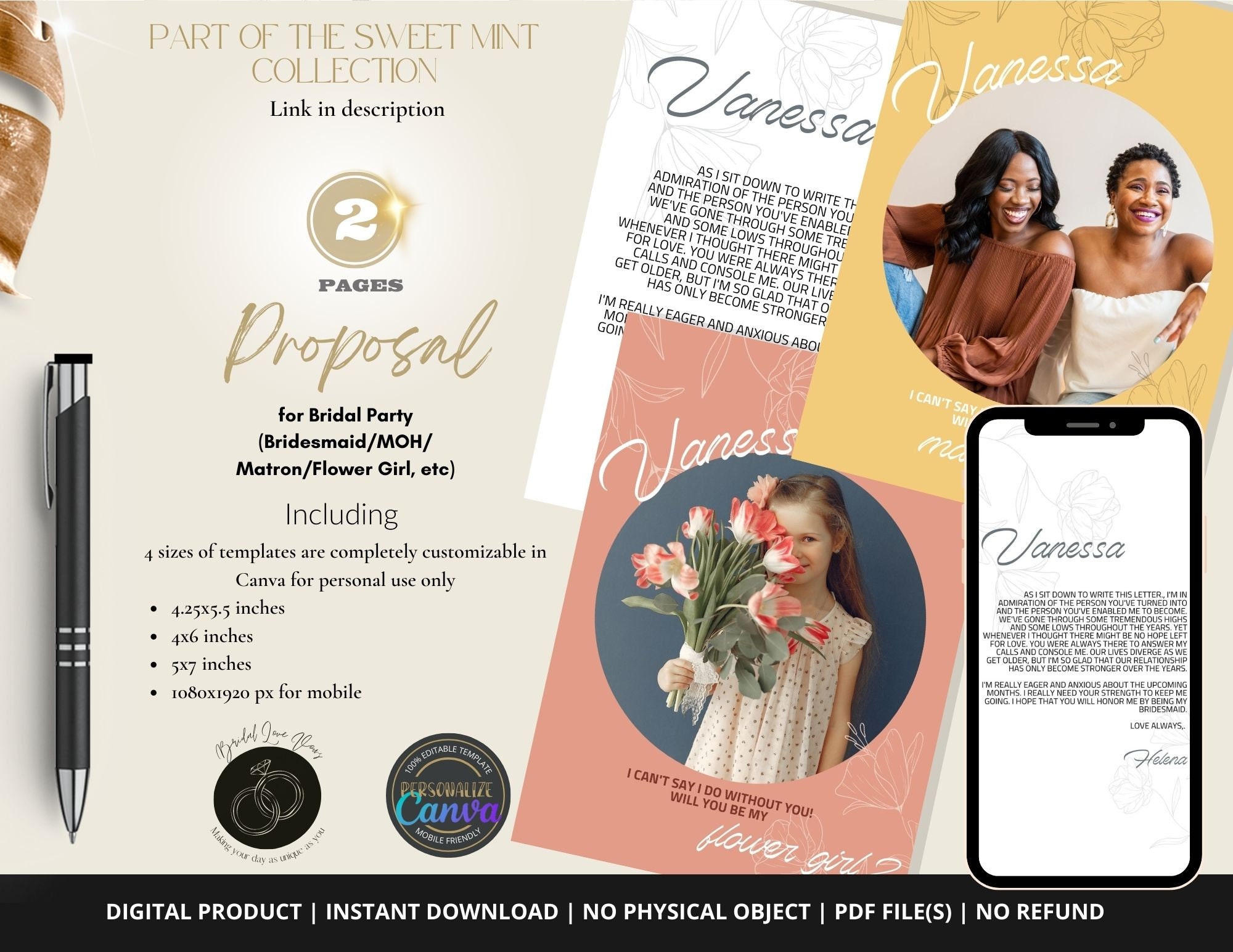 Photo Proposal Card Template, Picture Printable Insert, Editable Canva ...