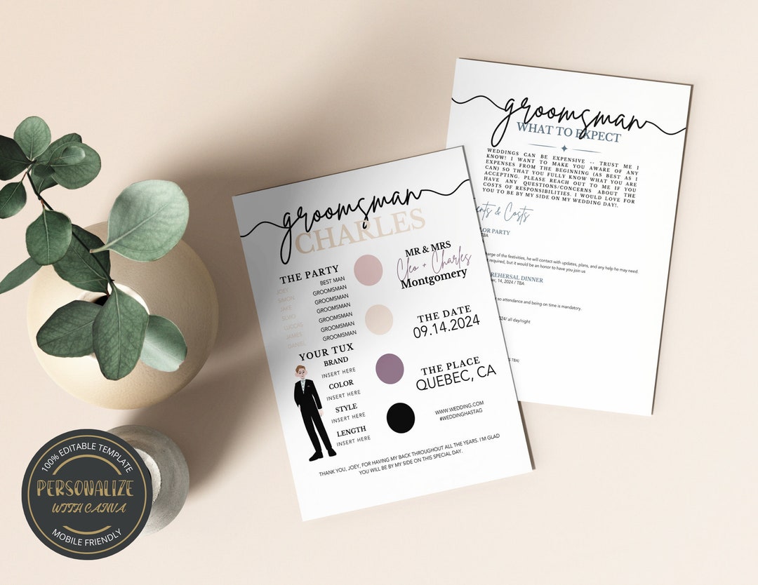 Groomsman Proposal Box Detail Info Card, Best Man Insert, Expectations ...