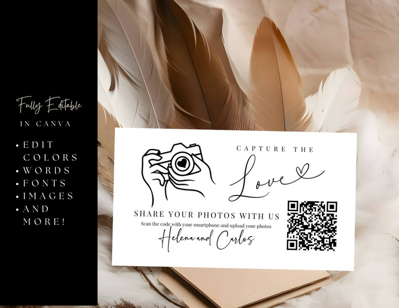 Minimalist Wedding Photo Sharing Card - Editable QR Code, Capture the ...