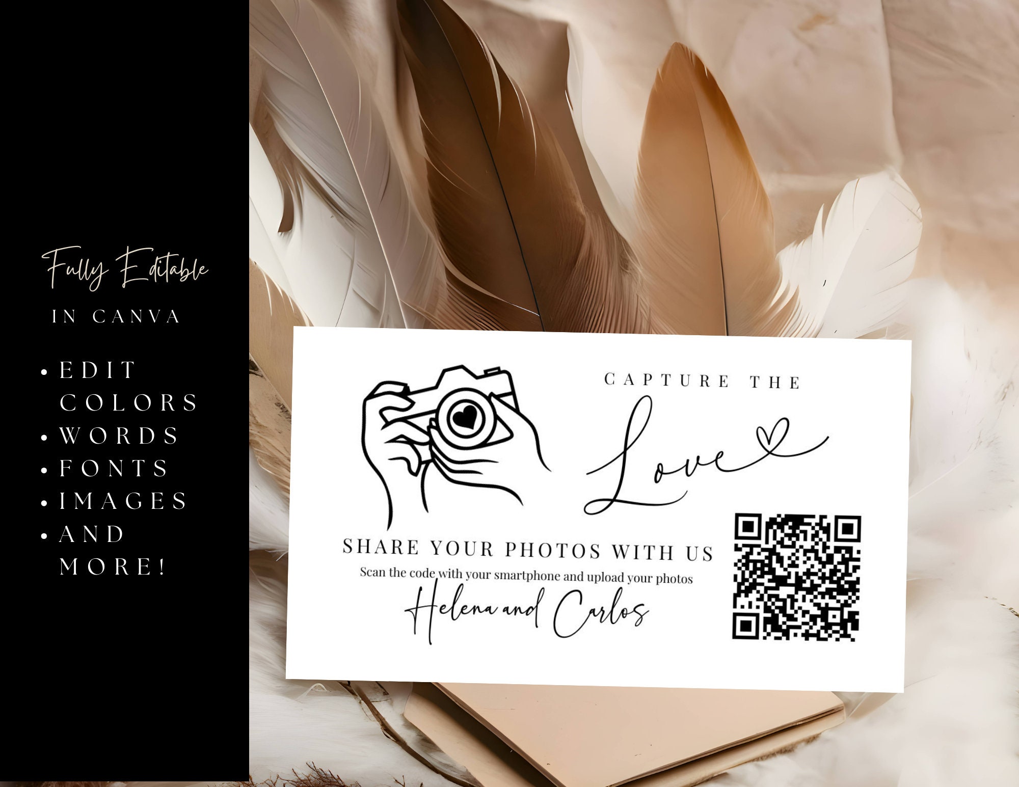 Minimalist Wedding Photo Sharing Card - Editable QR Code, Capture the ...