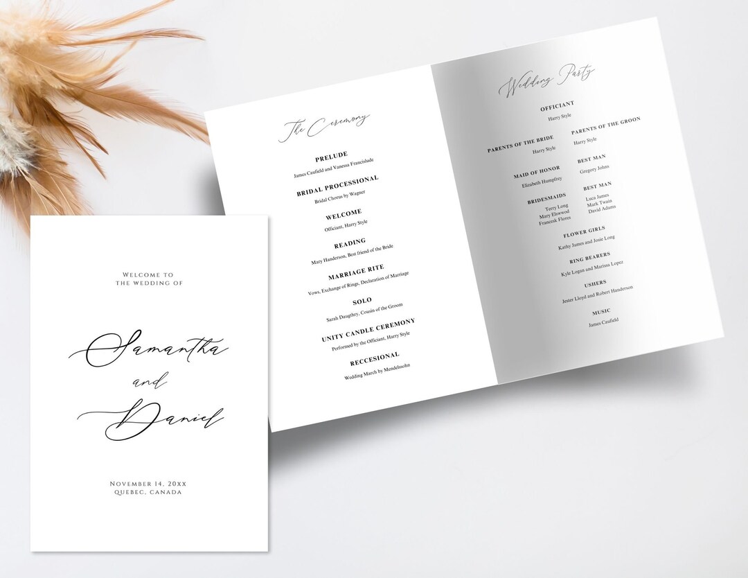 Calligraphy Wedding Program Template, Modern Wedding Program Printable ...