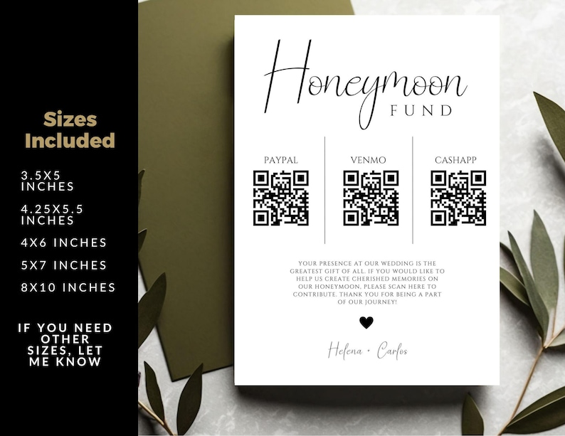 Customizable Wedding Money Sharing Sign, Honeymoon Fund QR Code ...