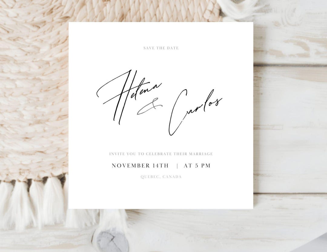Square Save the Date Invitation, Minimalist Modern Save the Date, Boho ...