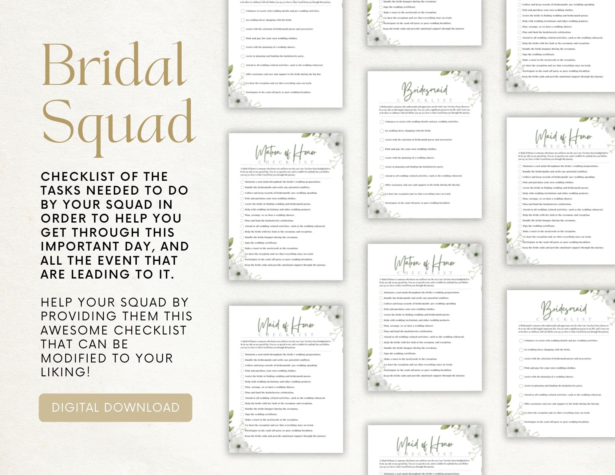 Greenery Bridesmaid MOH, What to Expect,info Card Insert, Maid of Honor Commitment, Canva ...