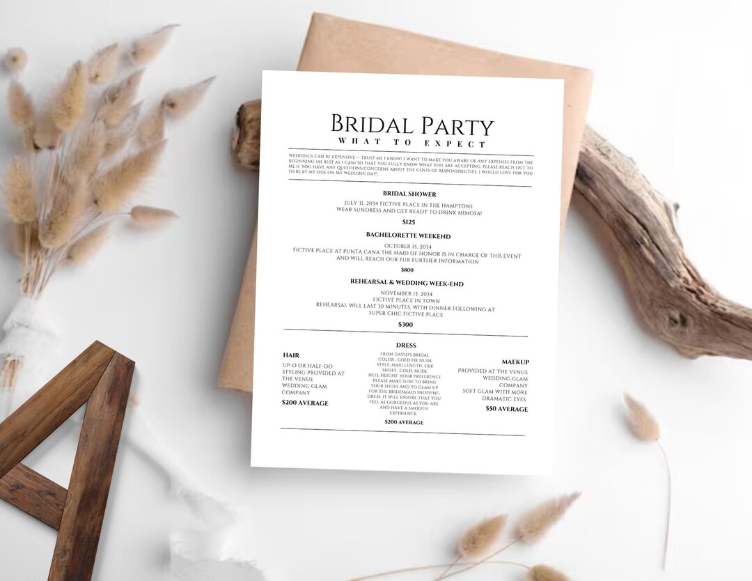 Bridesmaid Pledge What to Expect Card Responsabilities | Commitment ...