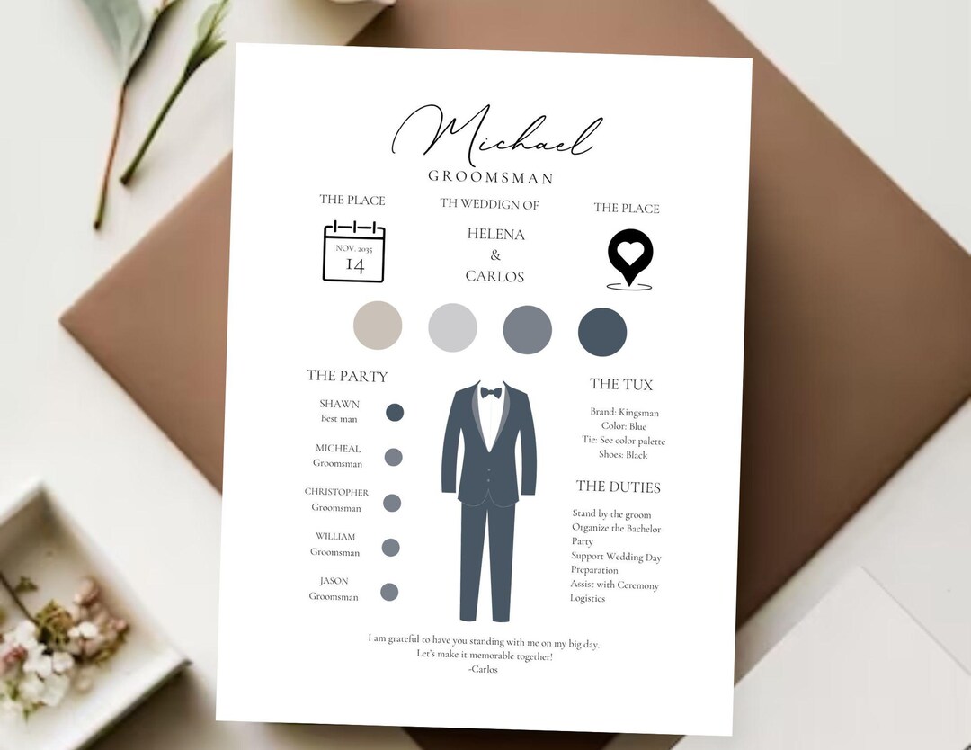 Groomsmen Info Card Template, Groomsmen Proposal Card, Best Man Info ...