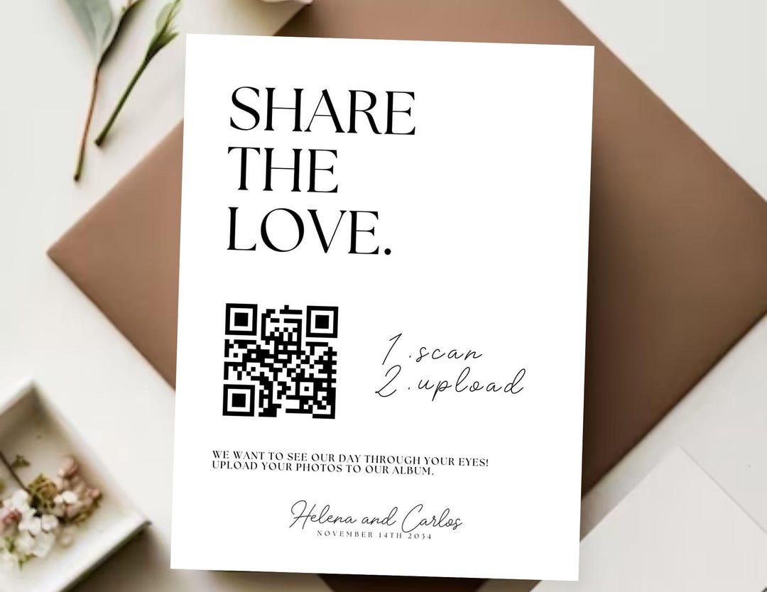 Customizable Wedding Photo Sharing Sign, Sharethe Love QR Code, Digital ...
