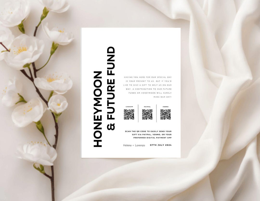 Customizable Wedding Money Sharing Sign, Honeymoon Fund QR Code ...