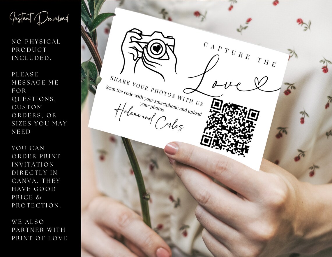 Minimalist Wedding Photo Sharing Card Editable QR Code, Capture the ...