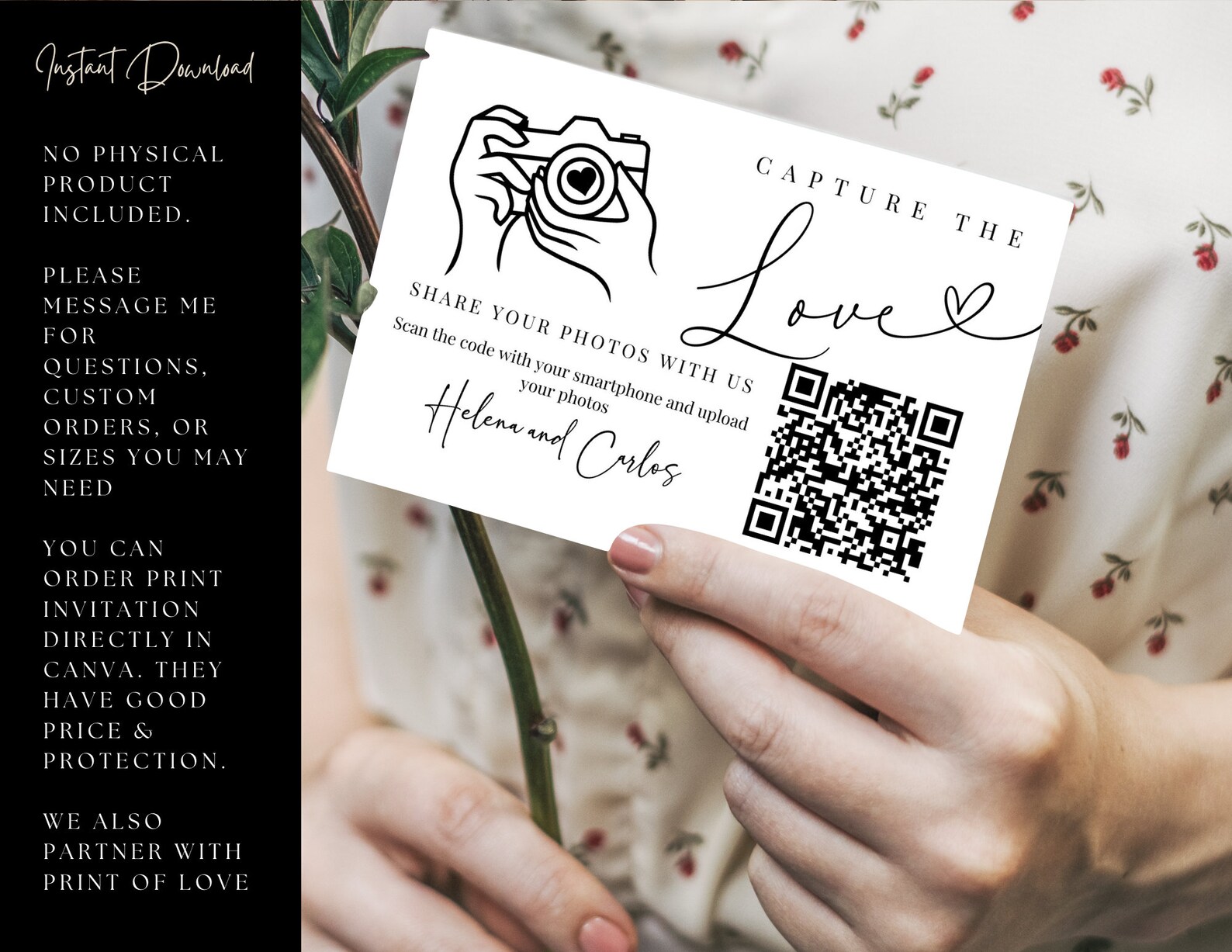 Minimalist Wedding Photo Sharing Card - Editable QR Code, Capture the ...