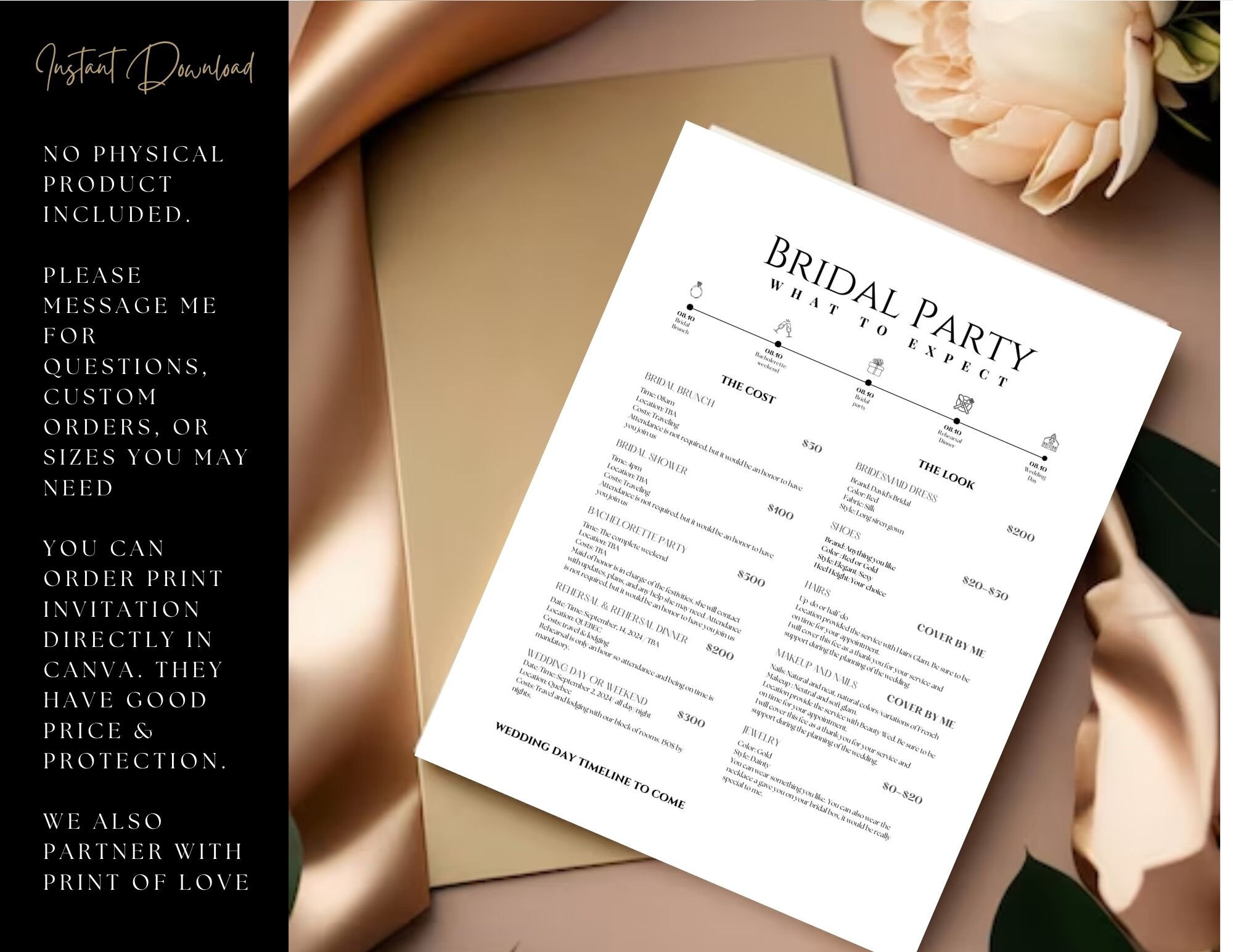 Bridesmaid Pledge What to Expect Card Responsabilities | Commitment ...