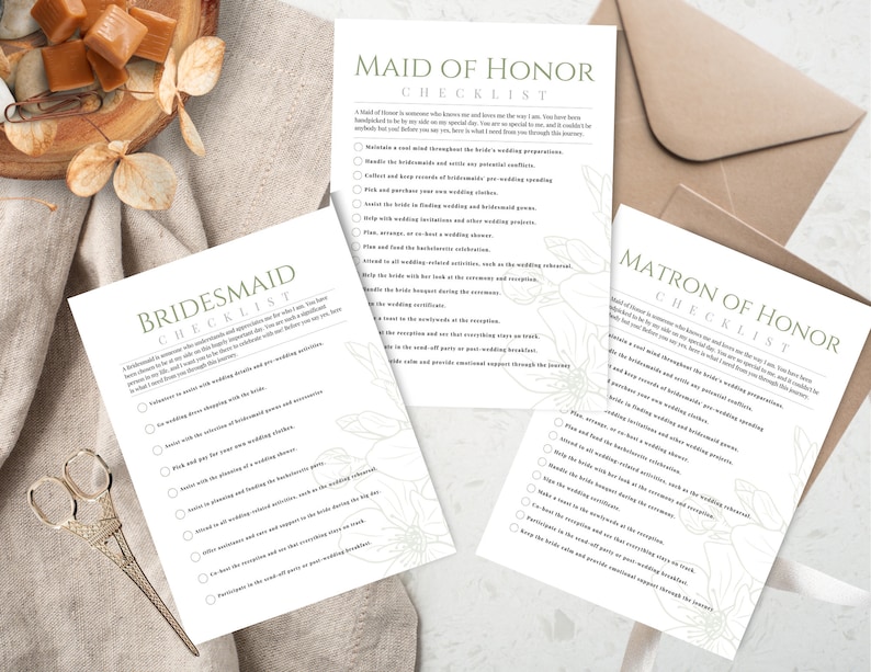 Bridesmaid Duties Checklist, Maid of Honor Responsabilities, Minimalist ...