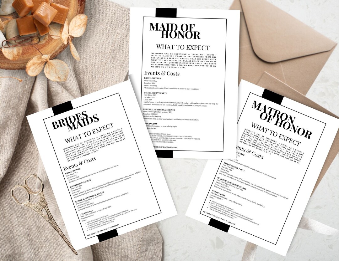 Bride Squad Budget, Bridesmaid What to Expect Info Card Insert, Maid of ...