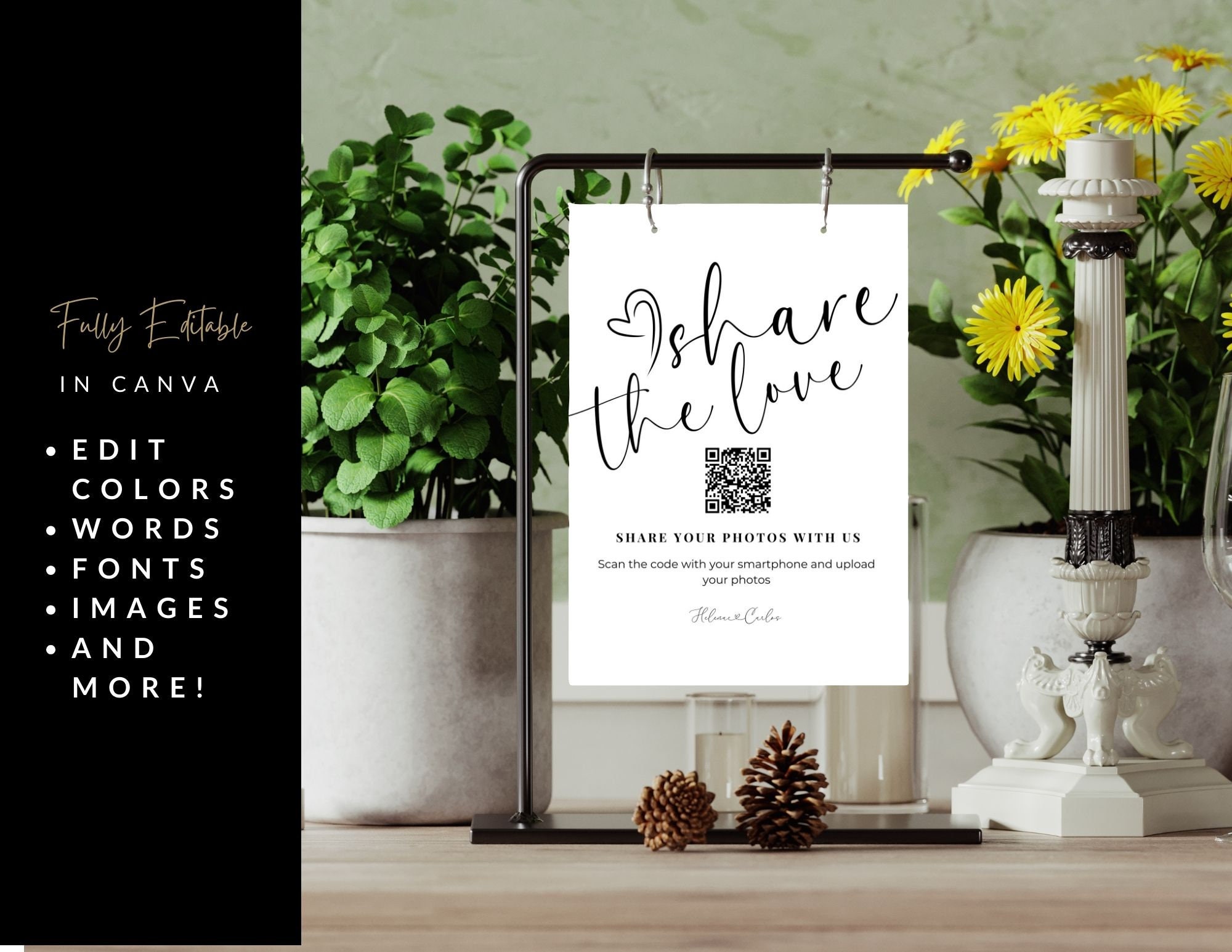 Customizable Wedding Photo Sharing Sign, Capture the Love QR Code ...