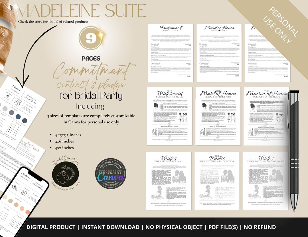 Bridesmaid Pledge What to Expect Card Responsabilities | Commitment ...