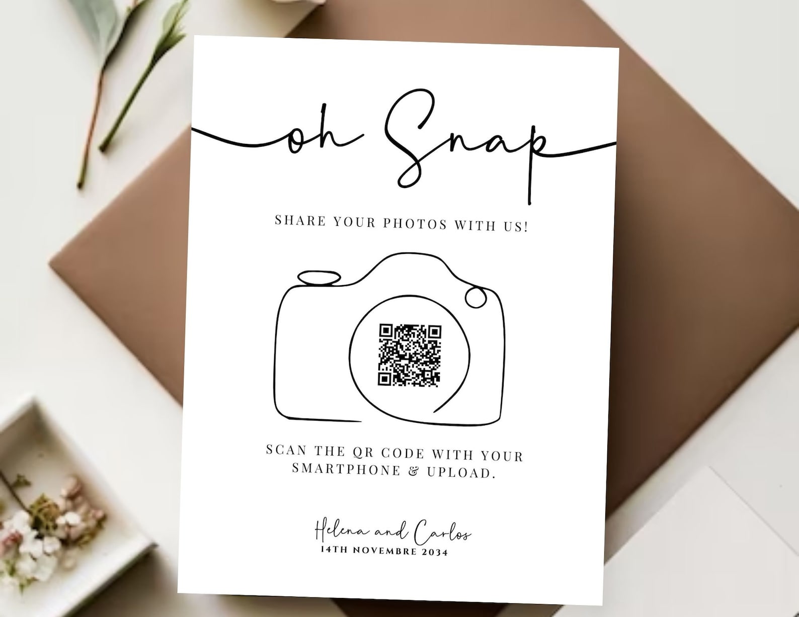 Customizable Wedding Photo Sharing Sign, Oh Snap QR Code, Digital ...
