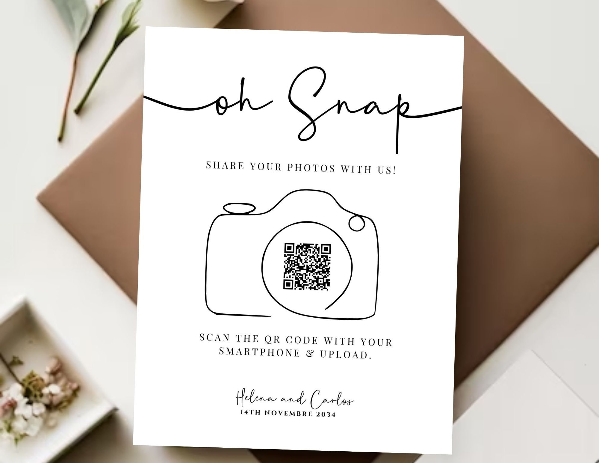 Customizable Wedding Photo Sharing Sign, Oh Snap QR Code, Digital Download Editable Template ...