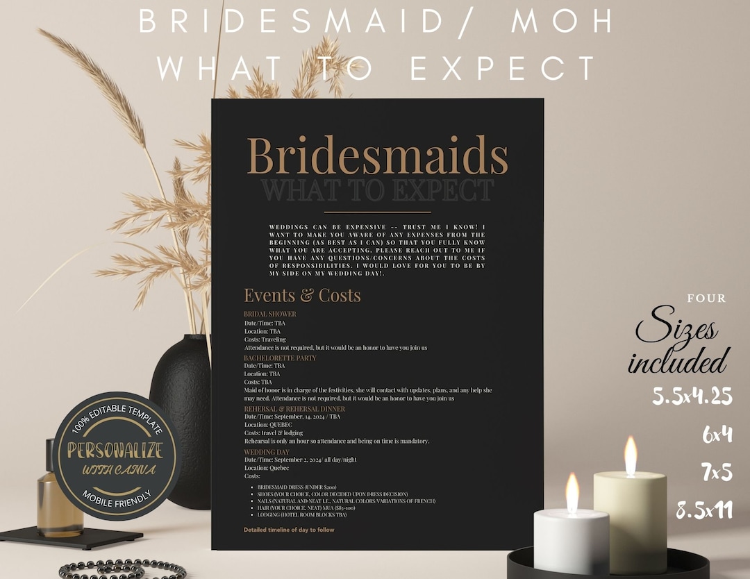 Wedding Bridesmaid Pledge What to Expect Card | Cost Breakdown ...