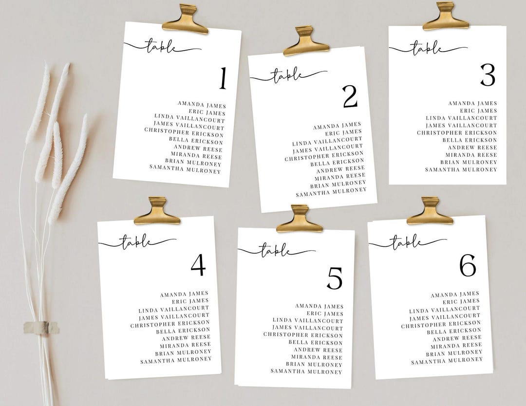 Seating Chart Template 5x7, Table Seating Chart Printable 4x6, Elegant ...