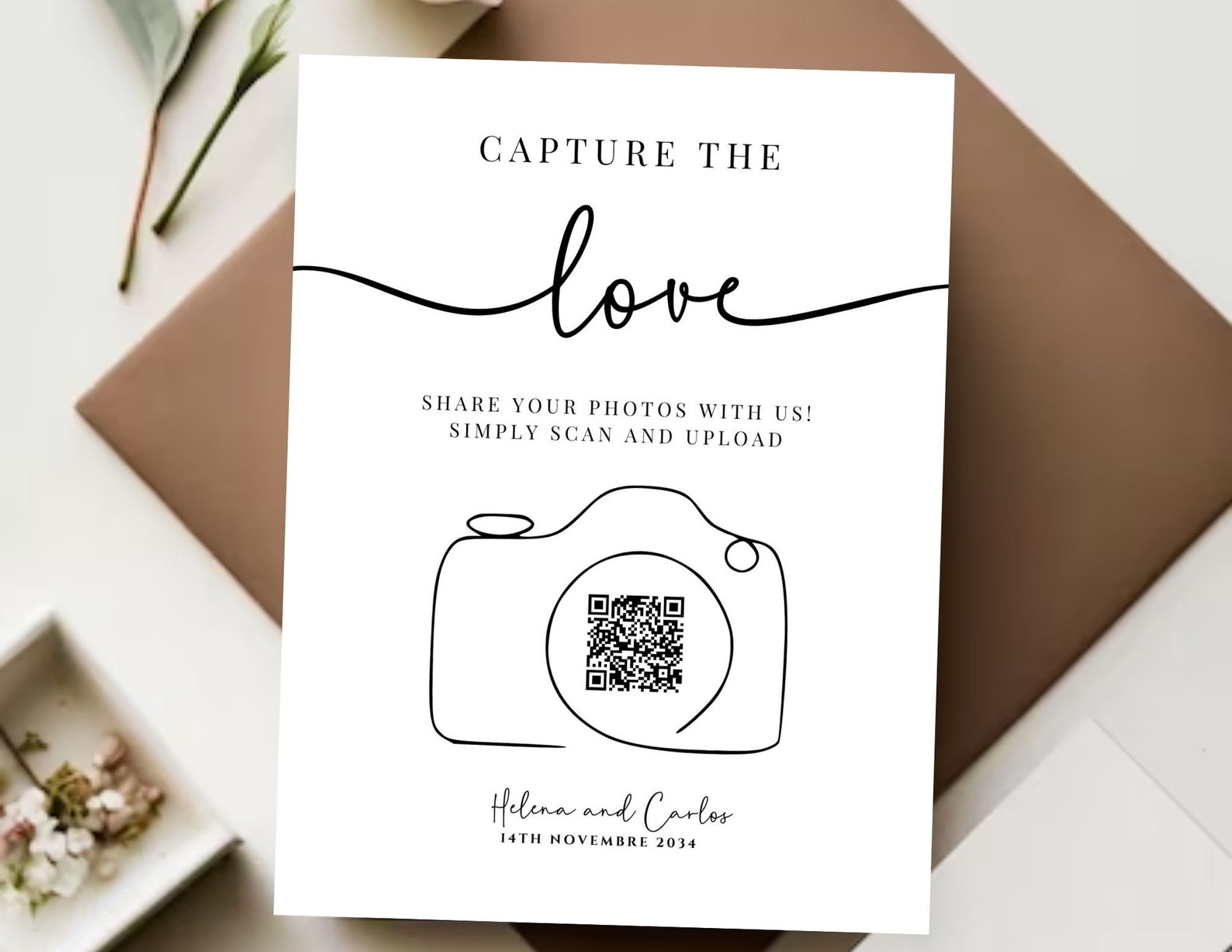 Customizable Wedding Photo Sharing Sign, Capture the Love QR Code ...