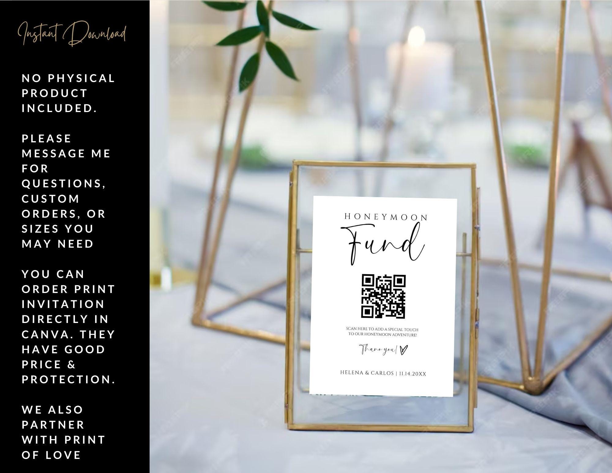 Customizable Wedding Money Sharing Sign, Honeymoon Fund QR Code ...