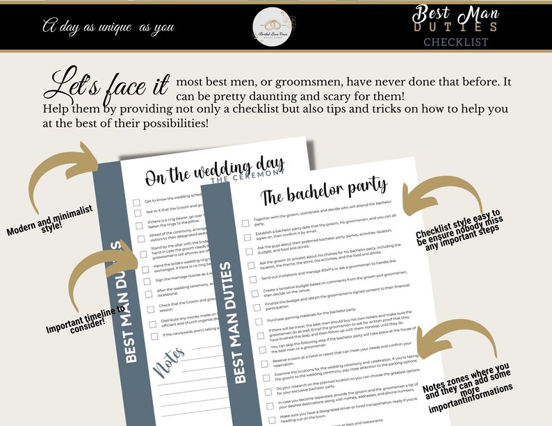 Best Man Duties Proposal Checklist | Wedding Planner Binder | Bachelor ...