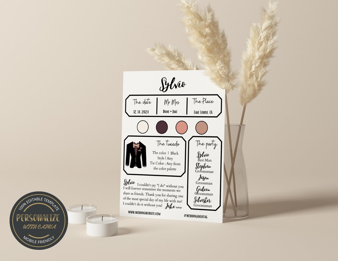 Groomsman Box Detail Info Card, Best Man Insert, Groomsmen Proposal ...