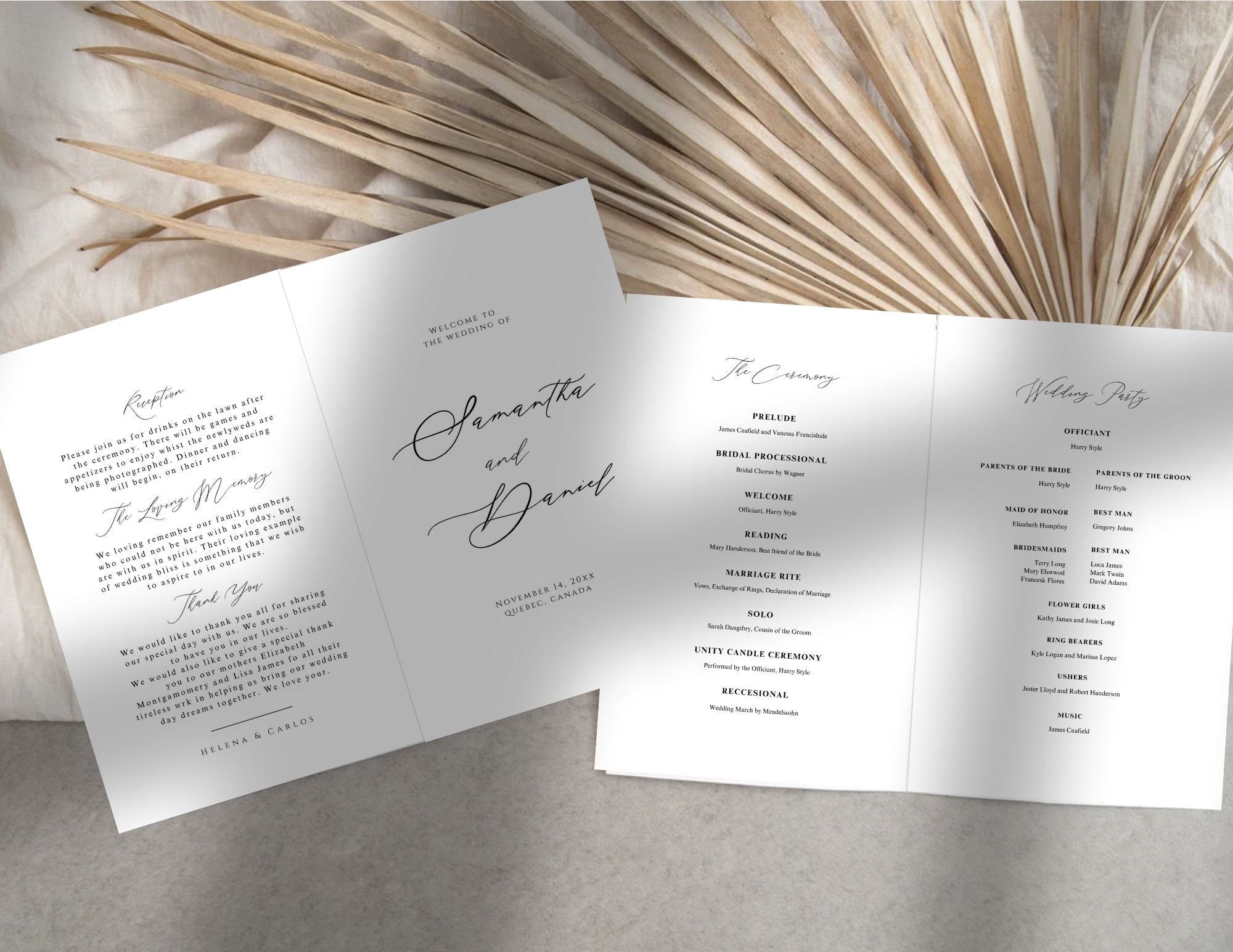 Calligraphy Wedding Program Template, Modern Wedding Program Printable ...