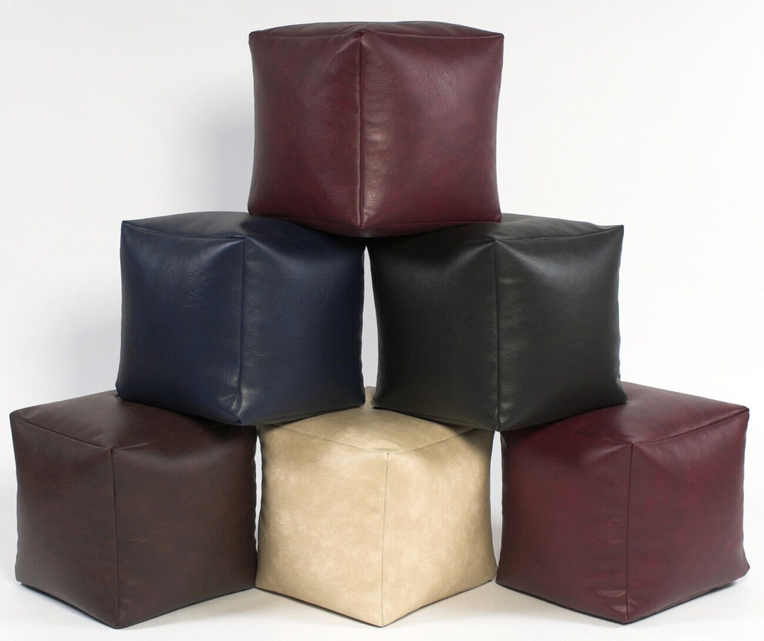 Beanbag Cube Footstool Faux Leather Beanbags Bean Bag Cube Ready Filled ...