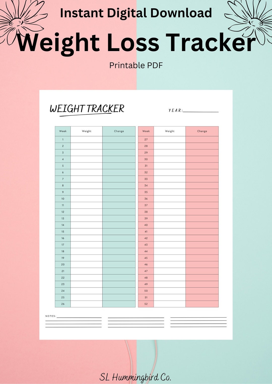 Printable Weight Tracker, Weight Loss Tracker, Weight Loss Planner, Weight Loss Journal, Weight ...