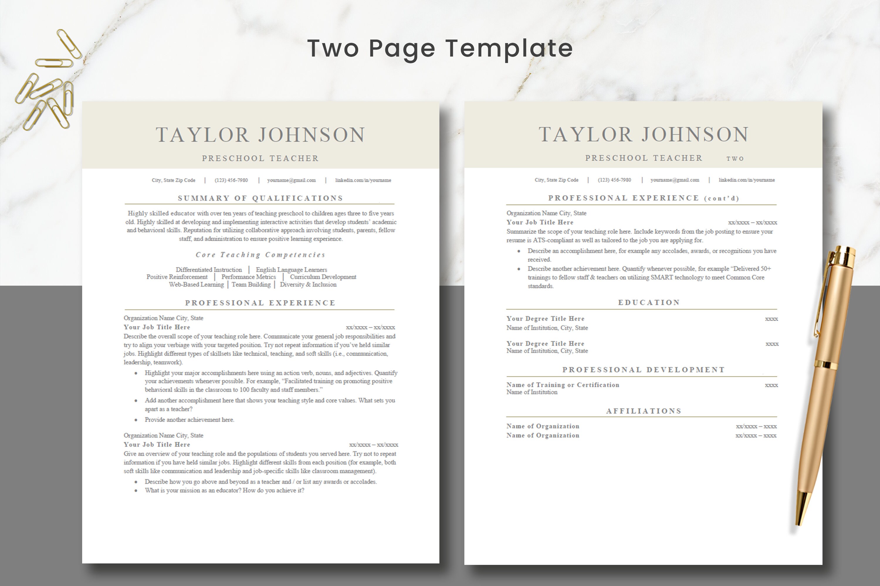 Teacher Resume Template for Word, Google Docs, Pages - Teacher Resume ...