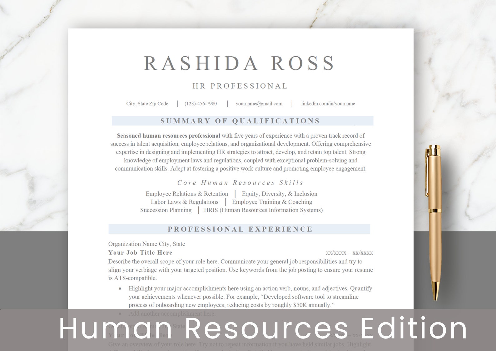 Human Resources Resume Template - Resume Template - Resume Template for ...