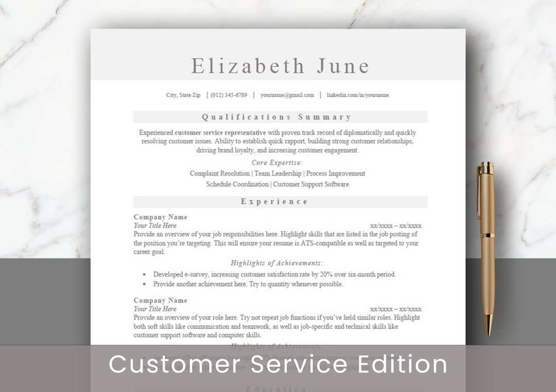 Customer Service Resume Template - Word Resume Template - Resume ...