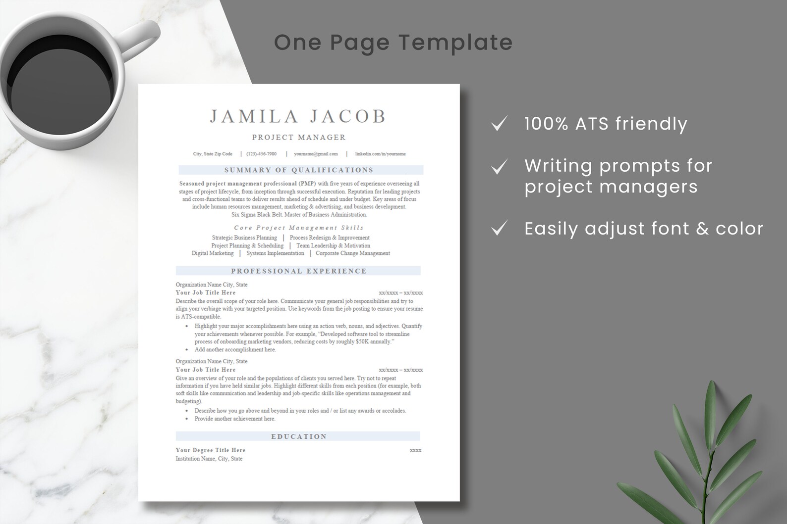 Project Manager Resume - ATS Resume - Word Resume - Resume Template ...