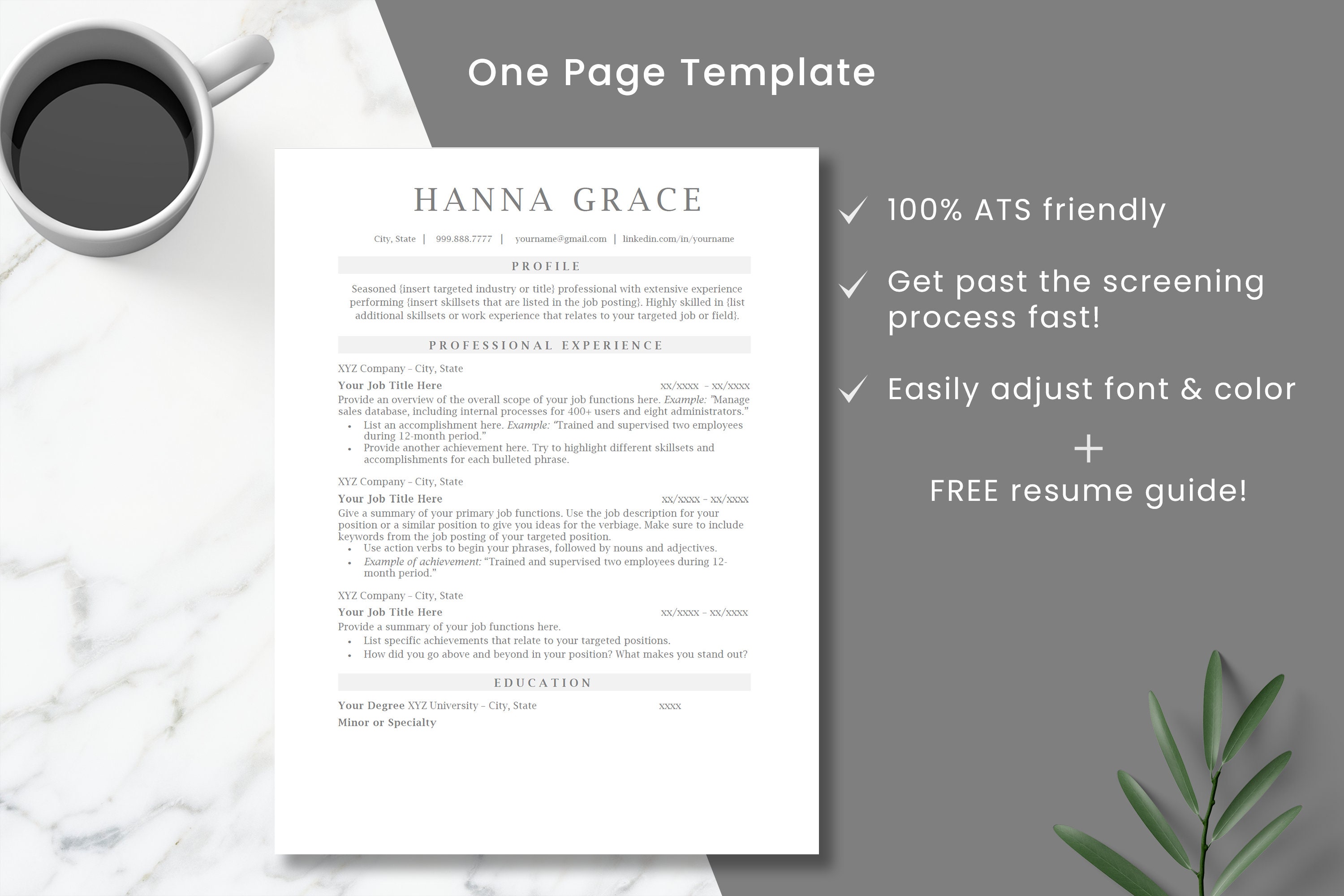 ATS Resume Template for Word, Google Docs, Pages; Resume Template; CV ...