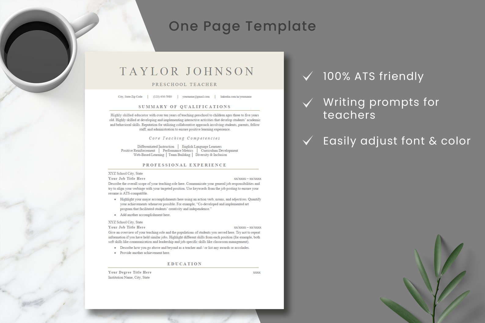 Teacher Resume Template for Word, Google Docs, Pages Teacher Resume ...
