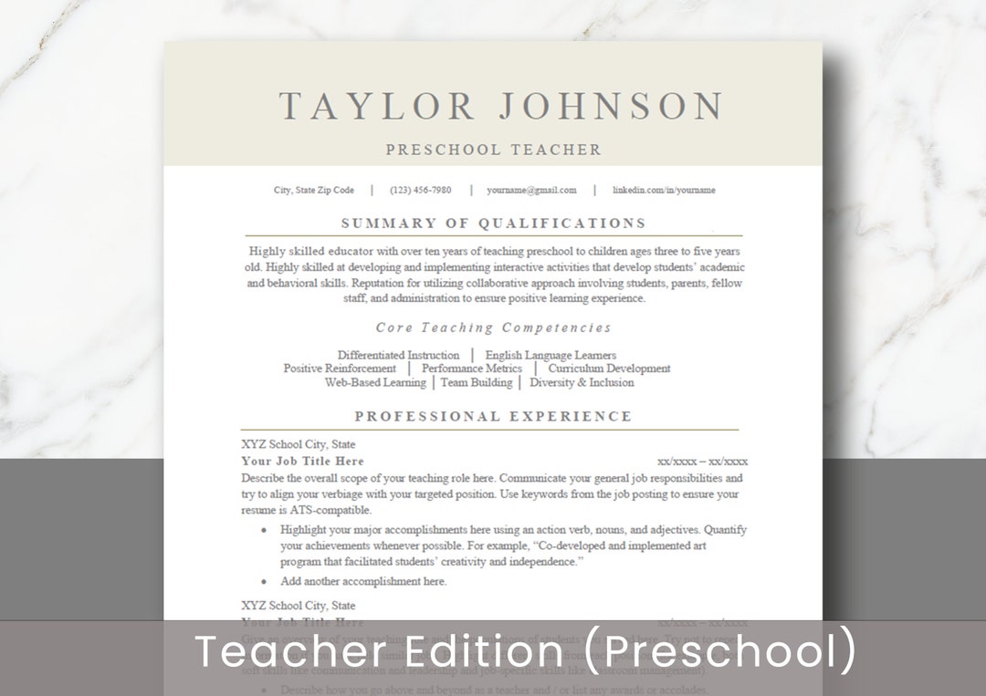Teacher Resume Template for Word, Google Docs, Pages - Teacher Resume ...