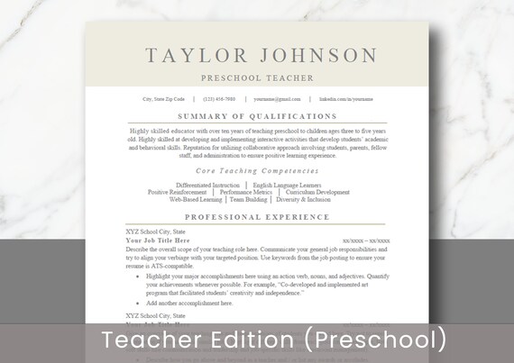 Teacher Resume Template for Word Google Docs Pages Teacher - Etsy
