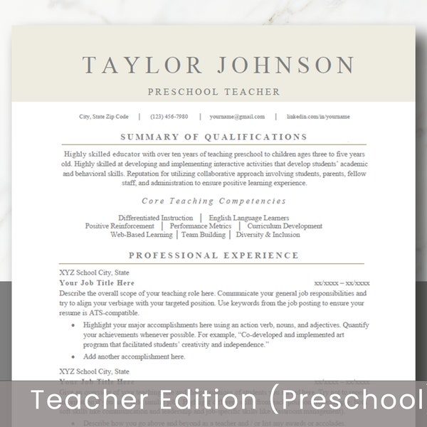 Teacher Resume - Etsy