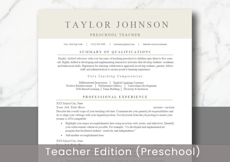 Teacher Resume Template for Word, Google Docs, Pages Teacher Resume ...