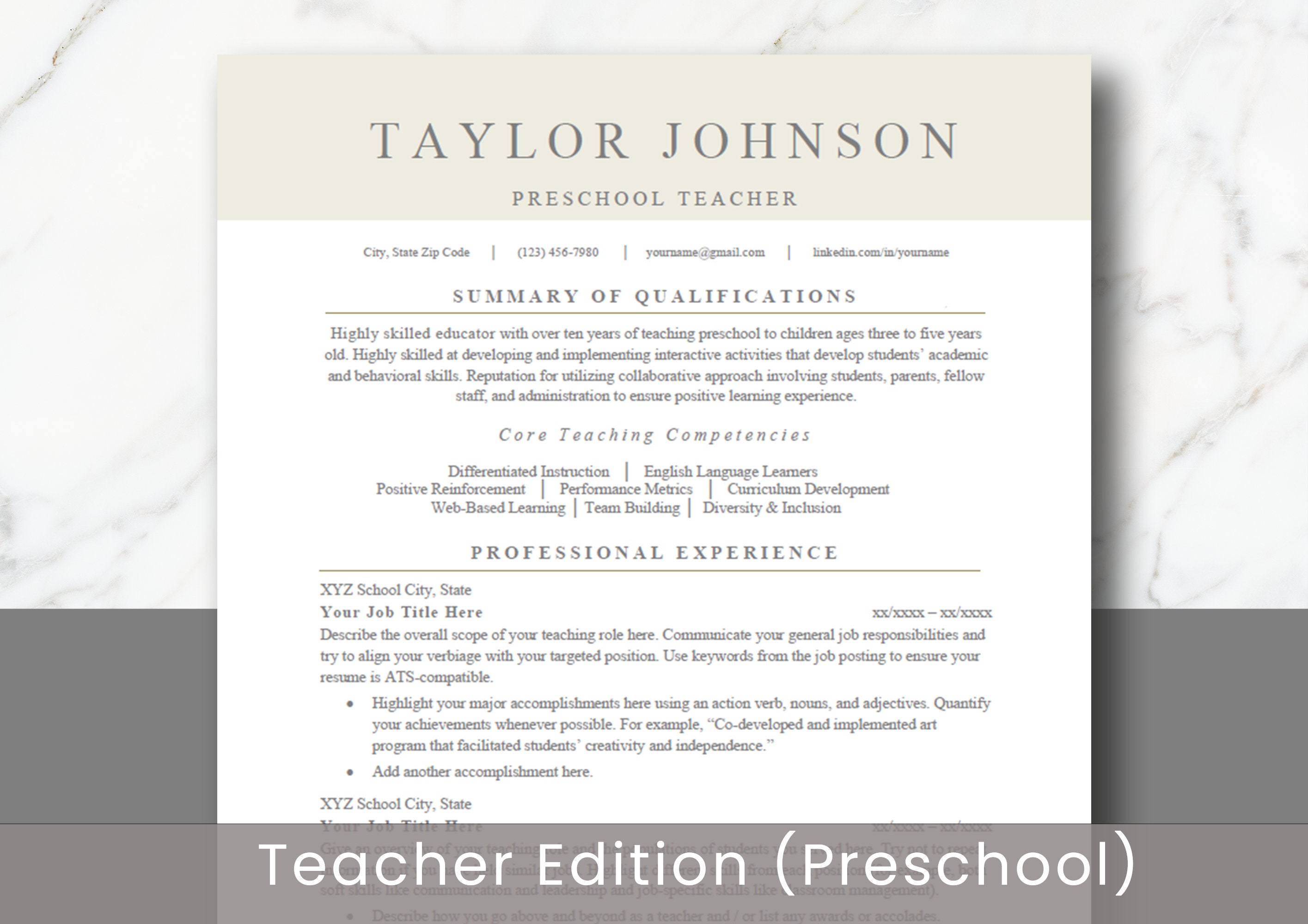 Teacher Resume Template for Word, Google Docs, Pages - Teacher Resume ...