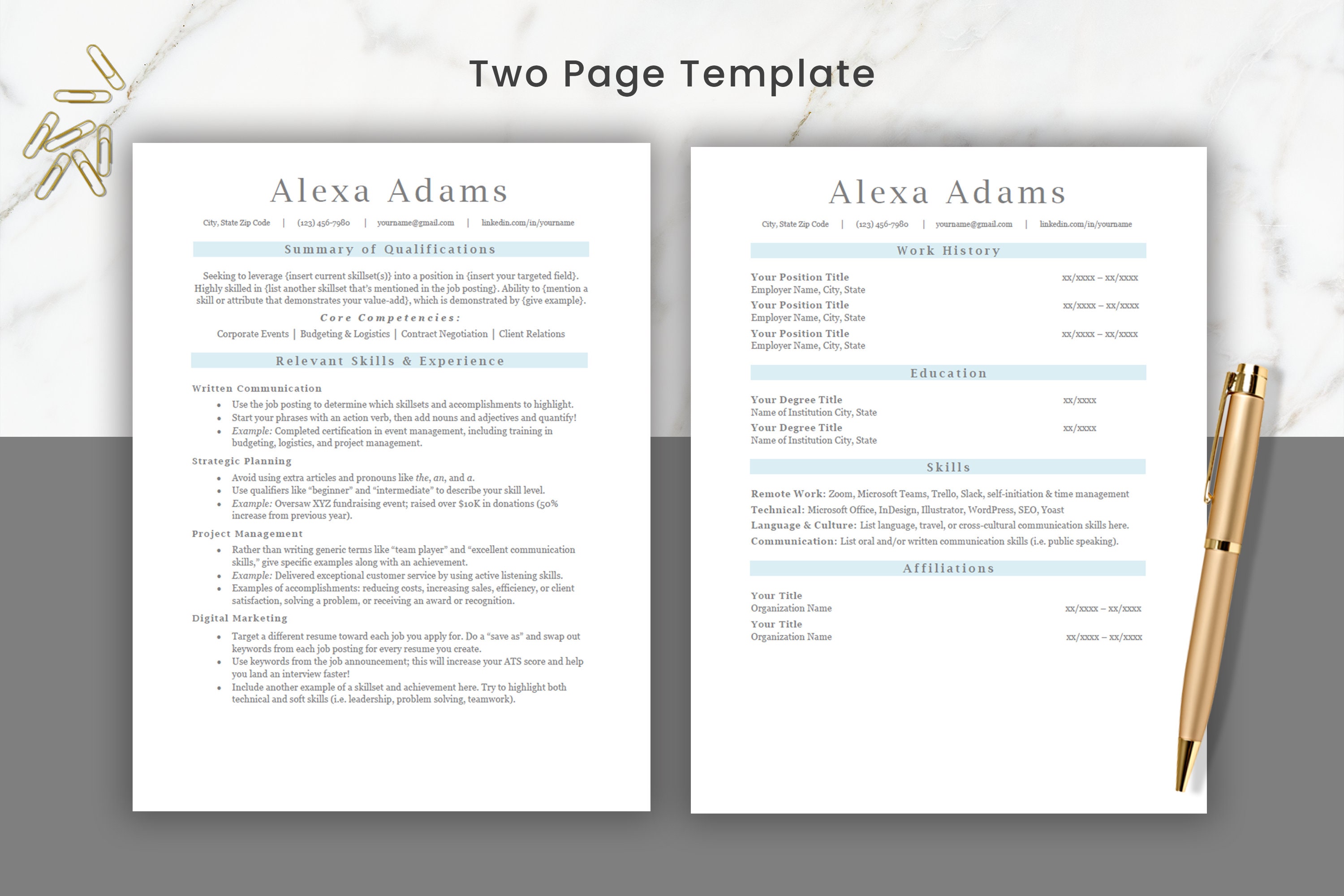 Combination Resume Template - ATS Resume Template - Career Change After ...