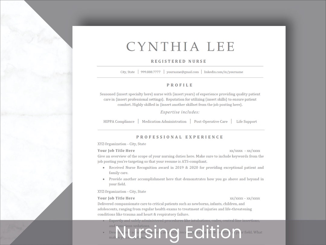 Nurse Resume Template for Word - Nurse Resume - Nurse Resume Template ...