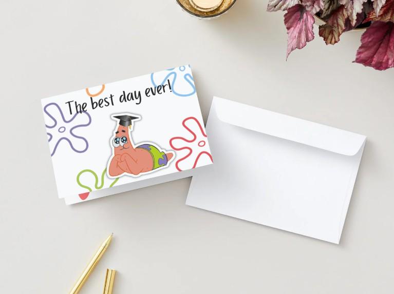 Spongebob Inspired Grad Card, Patrick Graduation Card, 2025 Grad Card ...